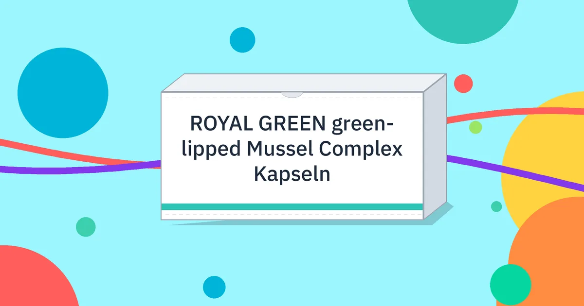 Symbolbild: Packung mit der Aufschrift ROYAL GREEN green-lipped Mussel Complex Kapseln (PZN 16505015) – Verfügbarkeit und Bezug in Apotheken in Frankfurt am Main