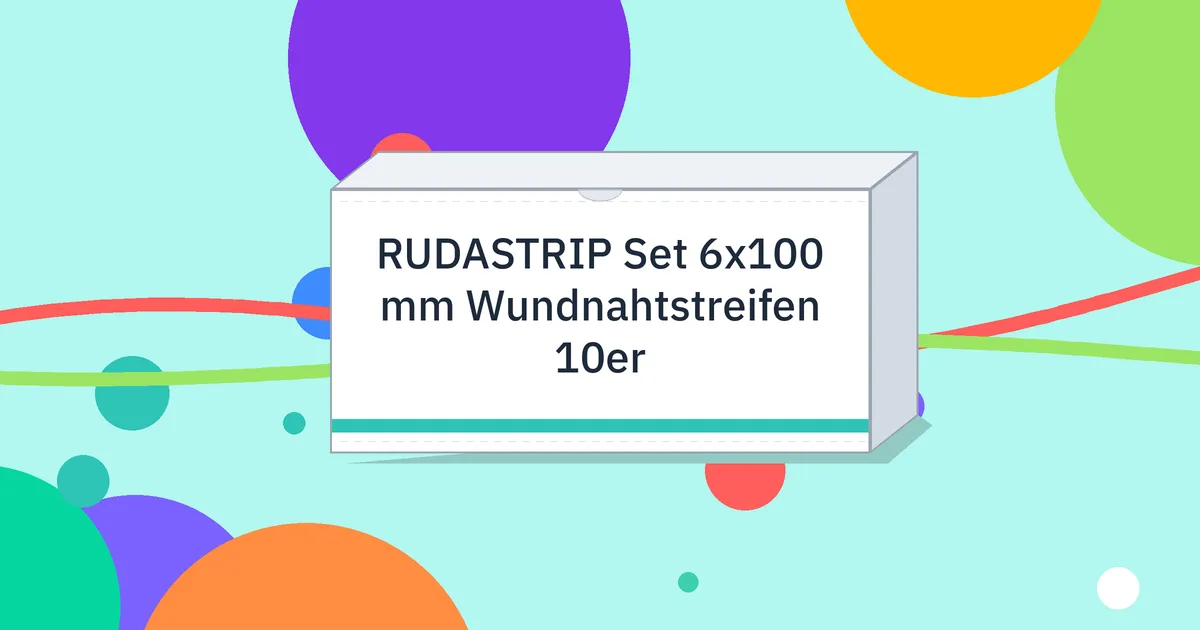 Symbolbild: Packung mit der Aufschrift RUDASTRIP Set 6x100 mm Wundnahtstreifen 10er (PZN 18397541) – Verfügbarkeit und Bezug in Apotheken in Frankfurt am Main