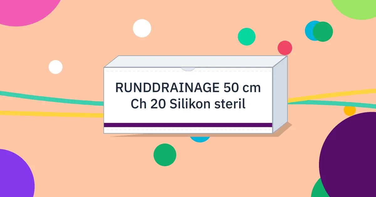 Symbolbild: Packung mit der Aufschrift RUNDDRAINAGE 50 cm Ch 20 Silikon steril (PZN 05867353) – Verfügbarkeit und Bezug in Apotheken in Frankfurt am Main