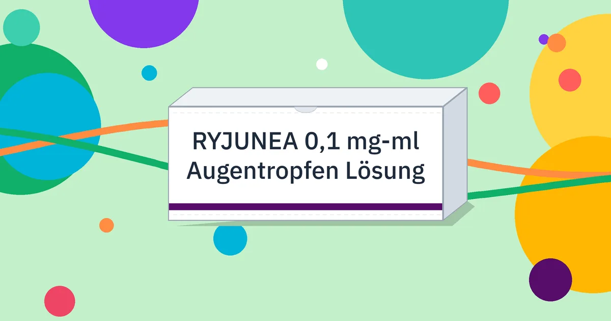 Symbolbild: Packung mit der Aufschrift RYJUNEA 0,1 mg-ml Augentropfen Lösung (PZN 19731137) – Verfügbarkeit und Bezug in Apotheken in Frankfurt am Main