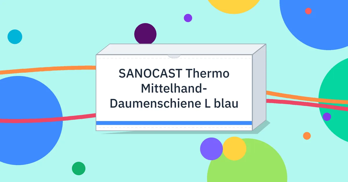Symbolbild: Packung mit der Aufschrift SANOCAST Thermo Mittelhand-Daumenschiene L blau (PZN 15259755) – Verfügbarkeit und Bezug in Apotheken in Frankfurt am Main