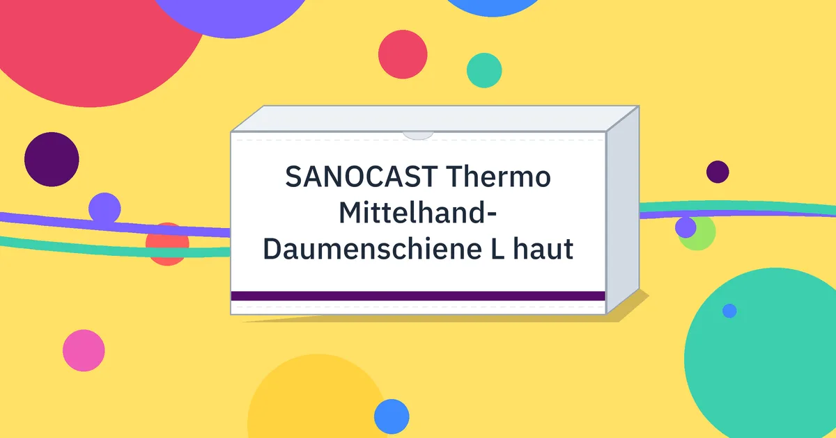Symbolbild: Packung mit der Aufschrift SANOCAST Thermo Mittelhand-Daumenschiene L haut (PZN 15259703) – Verfügbarkeit und Bezug in Apotheken in Frankfurt am Main