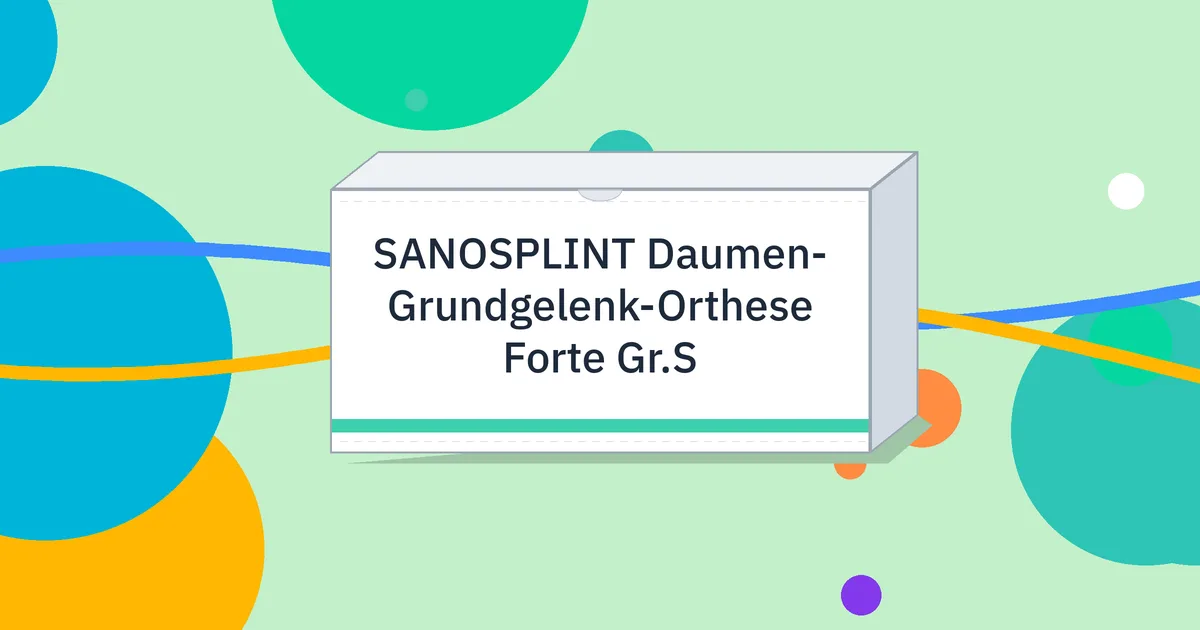 Symbolbild: Packung mit der Aufschrift SANOSPLINT Daumen-Grundgelenk-Orthese Forte Gr.S (PZN 11280994) – Verfügbarkeit und Bezug in Apotheken in Frankfurt am Main