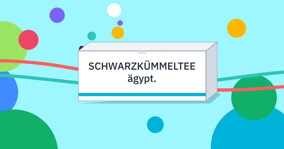 Symbolbild: Packung mit der Aufschrift SCHWARZKÜMMELTEE ägypt. (PZN 07548528) – Verfügbarkeit und Bezug in Apotheken in Frankfurt am Main