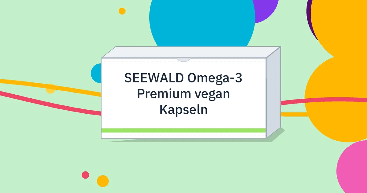 Symbolbild: Packung mit der Aufschrift SEEWALD Omega-3 Premium vegan Kapseln (PZN 19816230) – Verfügbarkeit und Bezug in Apotheken in Frankfurt am Main