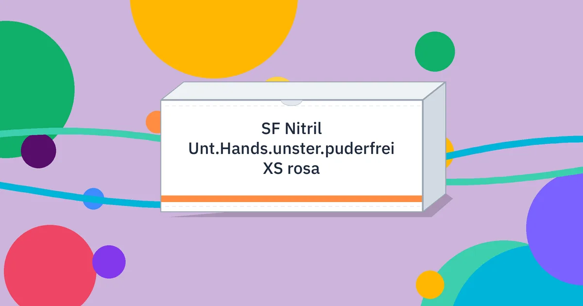 Symbolbild: Packung mit der Aufschrift SF Nitril Unt.Hands.unster.puderfrei XS rosa (PZN 16163709) – Verfügbarkeit und Bezug in Apotheken in Frankfurt am Main