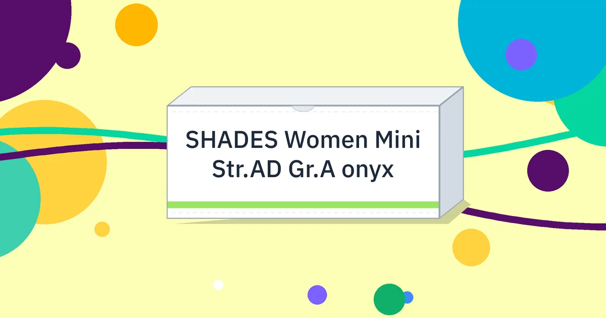 Symbolbild: Packung mit der Aufschrift SHADES Women Mini Str.AD Gr.A onyx (PZN 16992647) – Verfügbarkeit und Bezug in Apotheken in Frankfurt am Main