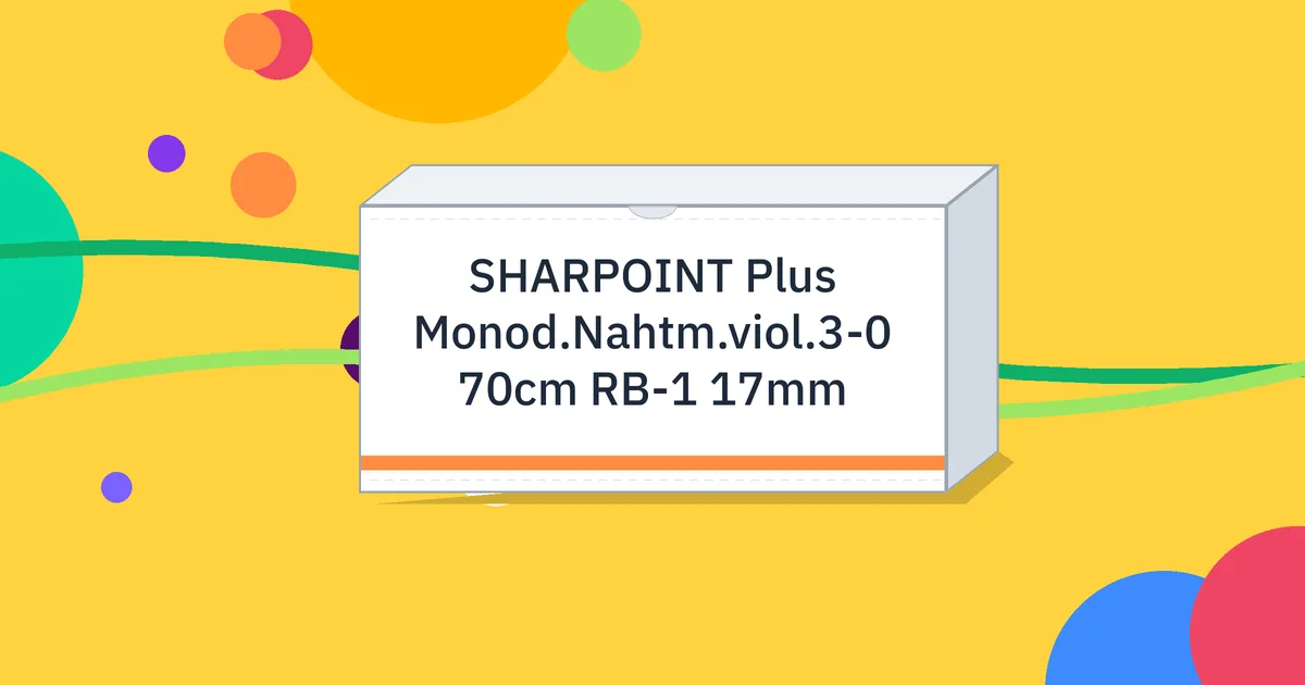 Symbolbild: Packung mit der Aufschrift SHARPOINT Plus Monod.Nahtm.viol.3-0 70cm RB-1 17mm (PZN 17986815) – Verfügbarkeit und Bezug in Apotheken in Frankfurt am Main