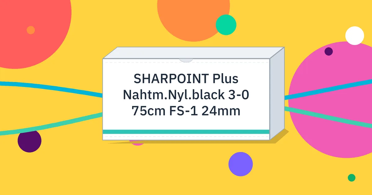 Symbolbild: Packung mit der Aufschrift SHARPOINT Plus Nahtm.Nyl.black 3-0 75cm FS-1 24mm (PZN 17984035) – Verfügbarkeit und Bezug in Apotheken in Frankfurt am Main