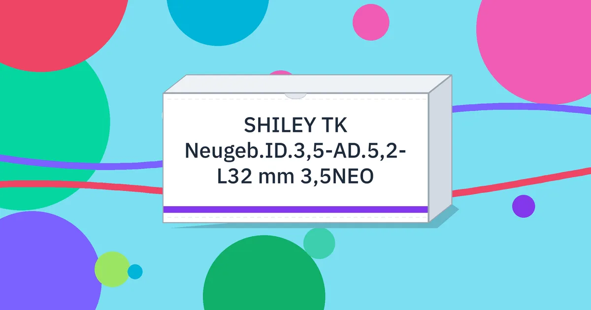 Symbolbild: Packung mit der Aufschrift SHILEY TK Neugeb.ID.3,5-AD.5,2-L32 mm 3,5NEO (PZN 03380061) – Verfügbarkeit und Bezug in Apotheken in Frankfurt am Main