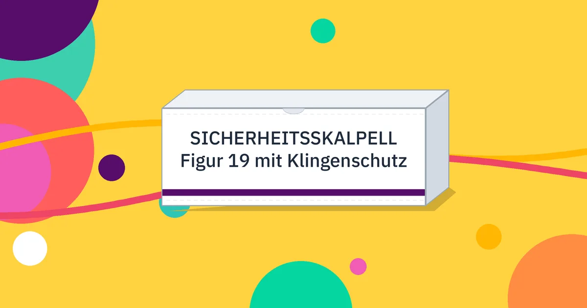 Symbolbild: Packung mit der Aufschrift SICHERHEITSSKALPELL Figur 19 mit Klingenschutz (PZN 12389144) – Verfügbarkeit und Bezug in Apotheken in Frankfurt am Main