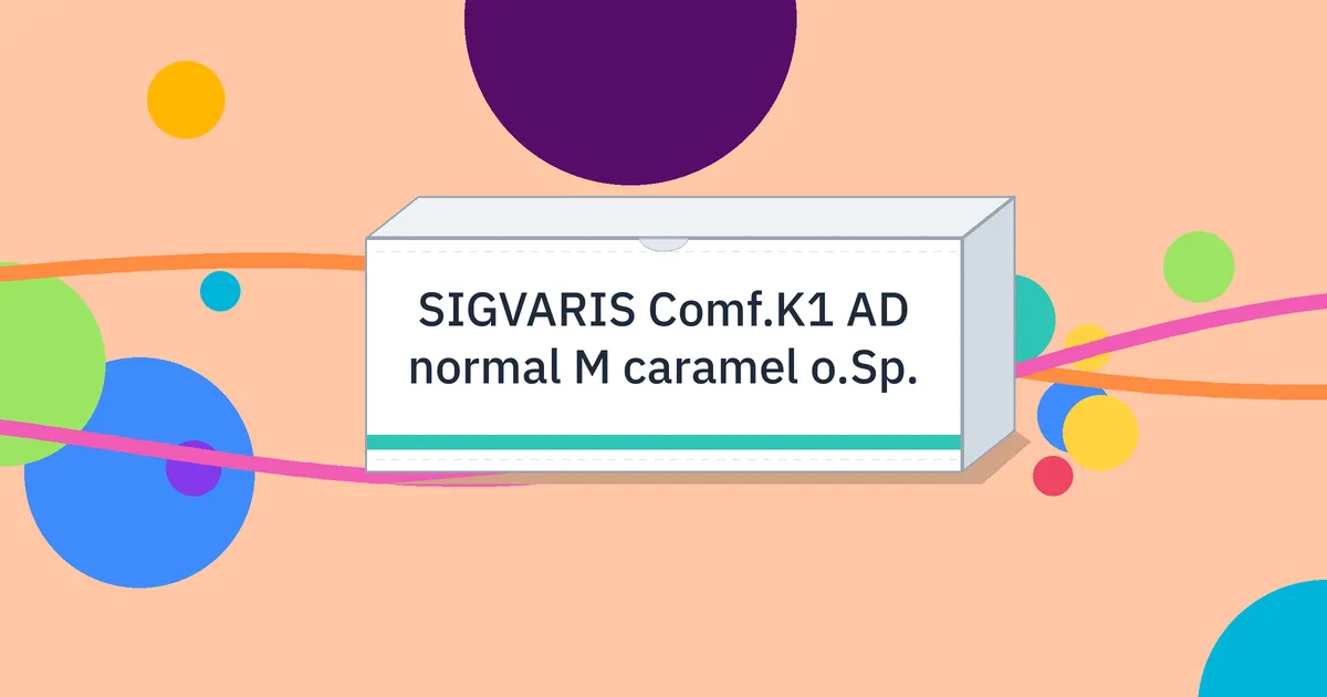Symbolbild: Packung mit der Aufschrift SIGVARIS Comf.K1 AD normal M caramel o.Sp. (PZN 17040995) – Verfügbarkeit und Bezug in Apotheken in Frankfurt am Main
