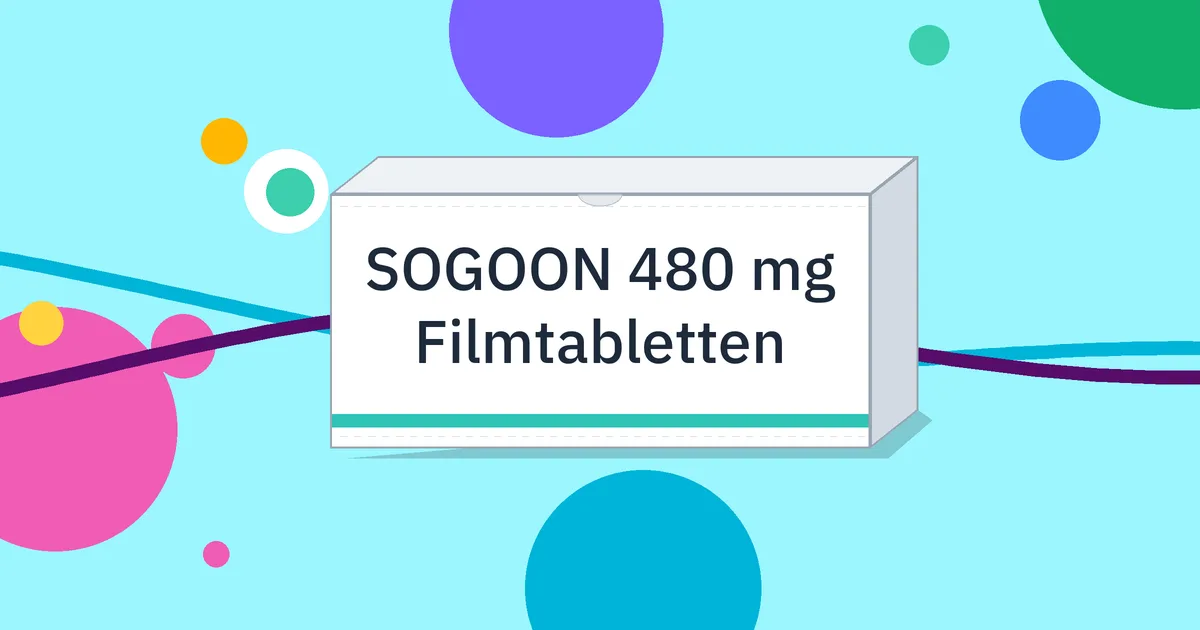 Symbolbild: Packung mit der Aufschrift SOGOON 480 mg Filmtabletten (PZN 16686301) – Verfügbarkeit und Bezug in Apotheken in Frankfurt am Main