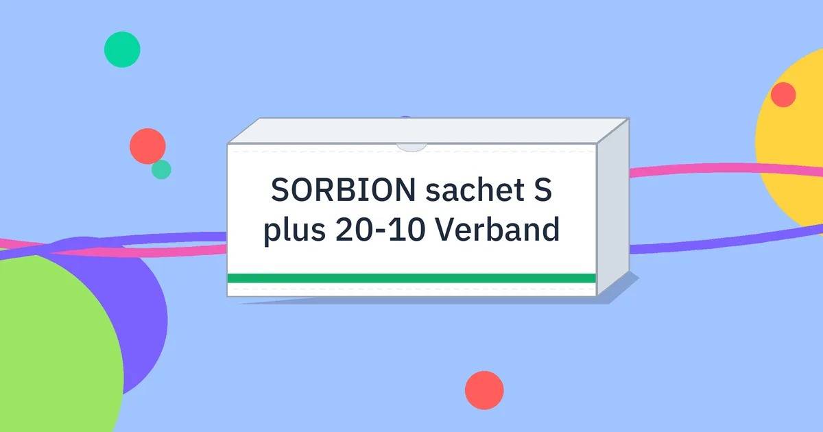 Symbolbild: Packung mit der Aufschrift SORBION sachet S plus 20-10 Verband (PZN 06099086) – Verfügbarkeit und Bezug in Apotheken in Frankfurt am Main