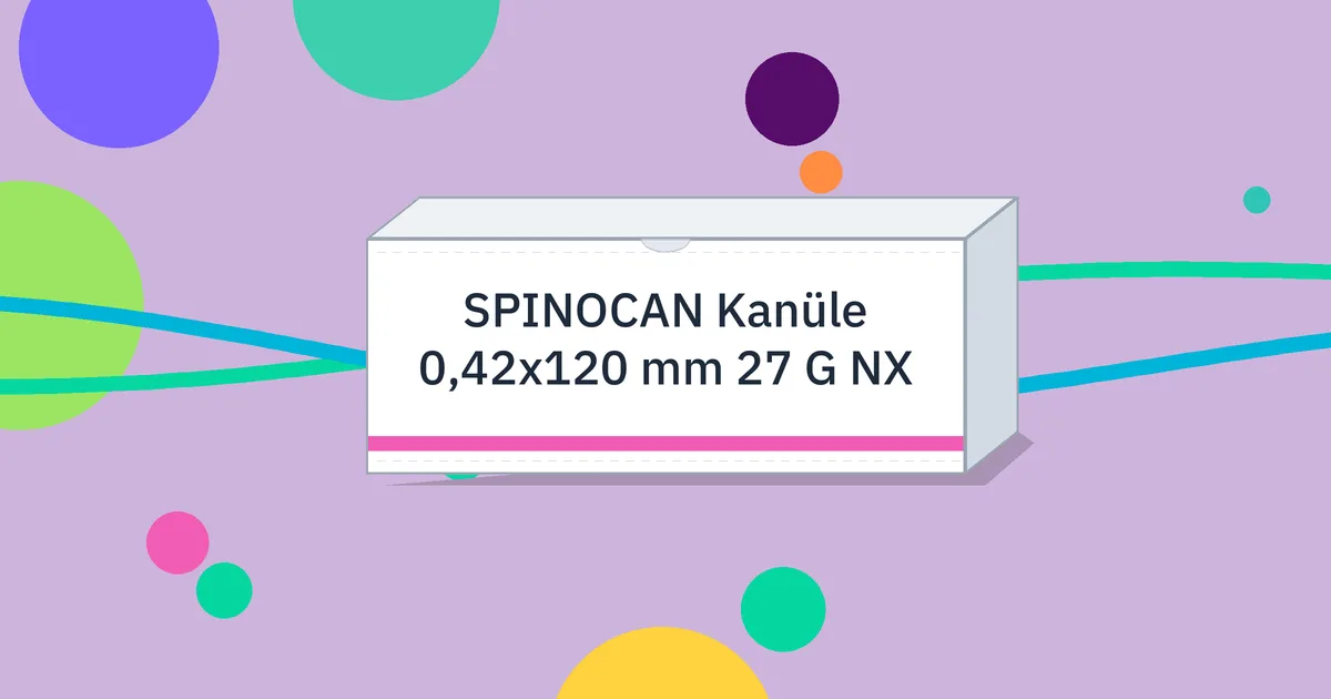 Symbolbild: Packung mit der Aufschrift SPINOCAN Kanüle 0,42x120 mm 27 G NX (PZN 18727719) – Verfügbarkeit und Bezug in Apotheken in Frankfurt am Main