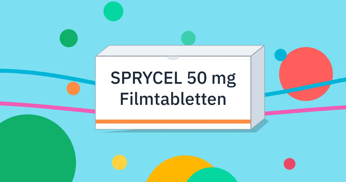Symbolbild: Packung mit der Aufschrift SPRYCEL 50 mg Filmtabletten (PZN 00283475) – Verfügbarkeit und Bezug in Apotheken in Frankfurt am Main