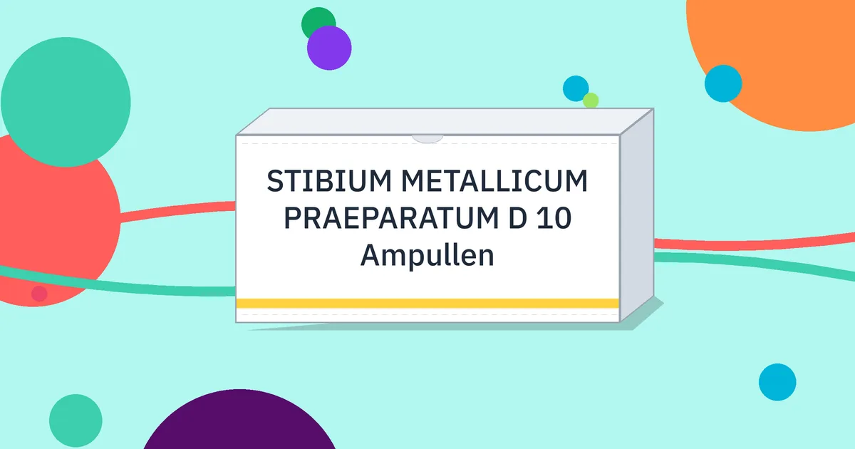 Symbolbild: Packung mit der Aufschrift STIBIUM METALLICUM PRAEPARATUM D 10 Ampullen (PZN 01626776) – Verfügbarkeit und Bezug in Apotheken in Frankfurt am Main