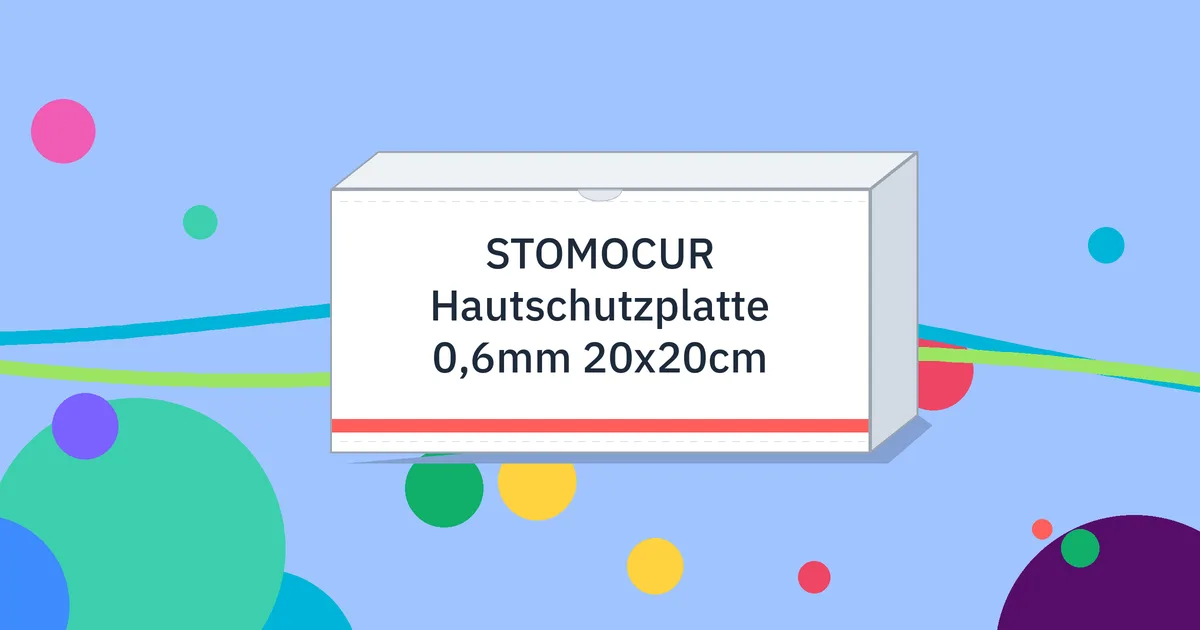 Symbolbild: Packung mit der Aufschrift STOMOCUR Hautschutzplatte 0,6mm 20x20cm (PZN 10627935) – Verfügbarkeit und Bezug in Apotheken in Frankfurt am Main