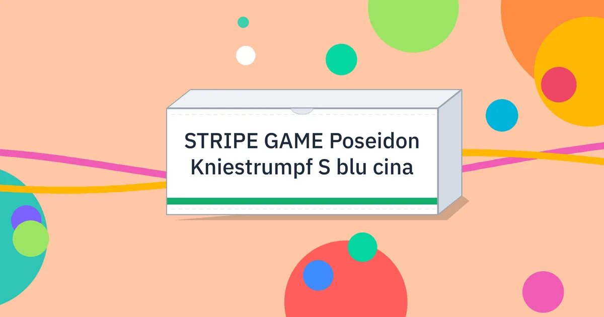 Symbolbild: Packung mit der Aufschrift STRIPE GAME Poseidon Kniestrumpf S blu cina (PZN 20209908) – Verfügbarkeit und Bezug in Apotheken in Frankfurt am Main