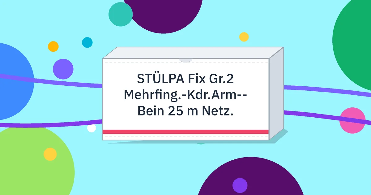 Symbolbild: Packung mit der Aufschrift STÜLPA Fix Gr.2 Mehrfing.-Kdr.Arm--Bein 25 m Netz. (PZN 12578359) – Verfügbarkeit und Bezug in Apotheken in Frankfurt am Main