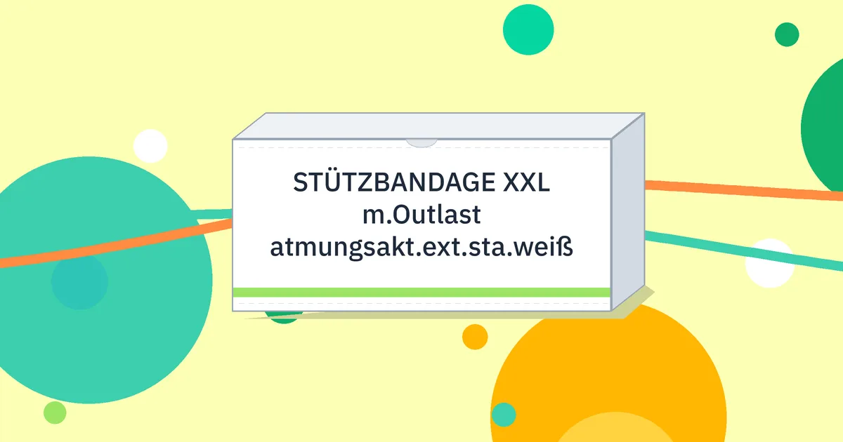 Symbolbild: Packung mit der Aufschrift STÜTZBANDAGE XXL m.Outlast atmungsakt.ext.sta.weiß (PZN 17876593) – Verfügbarkeit und Bezug in Apotheken in Frankfurt am Main