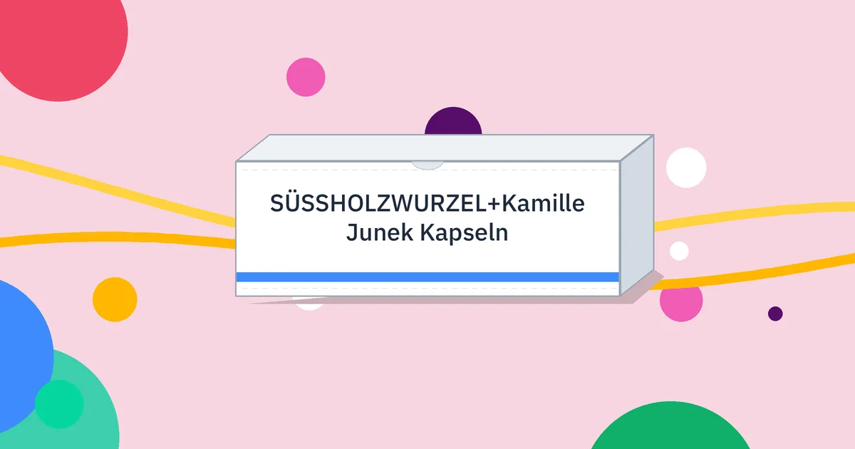 Symbolbild: Packung mit der Aufschrift SÜSSHOLZWURZEL+Kamille Junek Kapseln (PZN 03551002) – Verfügbarkeit und Bezug in Apotheken in Frankfurt am Main