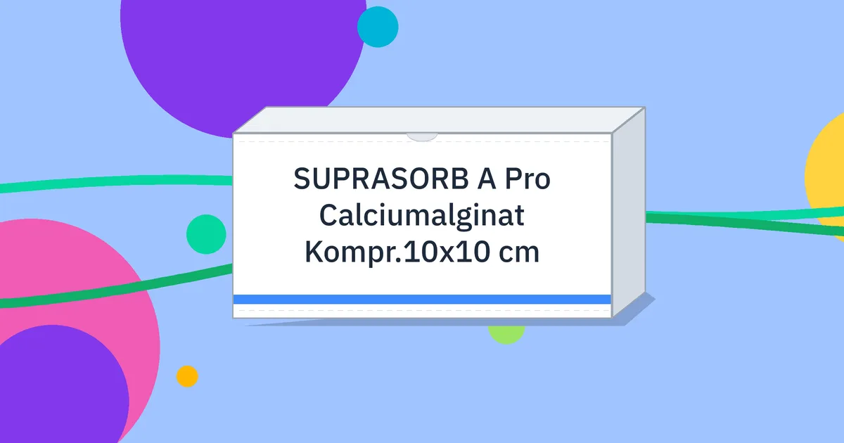 Symbolbild: Packung mit der Aufschrift SUPRASORB A Pro Calciumalginat Kompr.10x10 cm (PZN 20125086) – Verfügbarkeit und Bezug in Apotheken in Frankfurt am Main