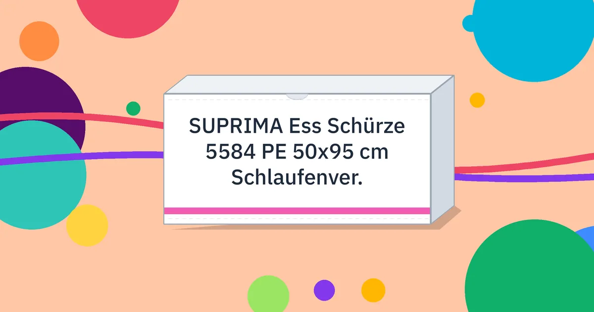Symbolbild: Packung mit der Aufschrift SUPRIMA Ess Schürze 5584 PE 50x95 cm Schlaufenver. (PZN 16321657) – Verfügbarkeit und Bezug in Apotheken in Frankfurt am Main
