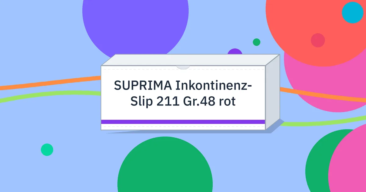 Symbolbild: Packung mit der Aufschrift SUPRIMA Inkontinenz-Slip 211 Gr.48 rot (PZN 00710173) – Verfügbarkeit und Bezug in Apotheken in Frankfurt am Main
