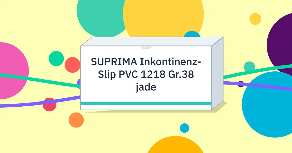 Symbolbild: Packung mit der Aufschrift SUPRIMA Inkontinenz-Slip PVC 1218 Gr.38 jade (PZN 03062846) – Verfügbarkeit und Bezug in Apotheken in Frankfurt am Main