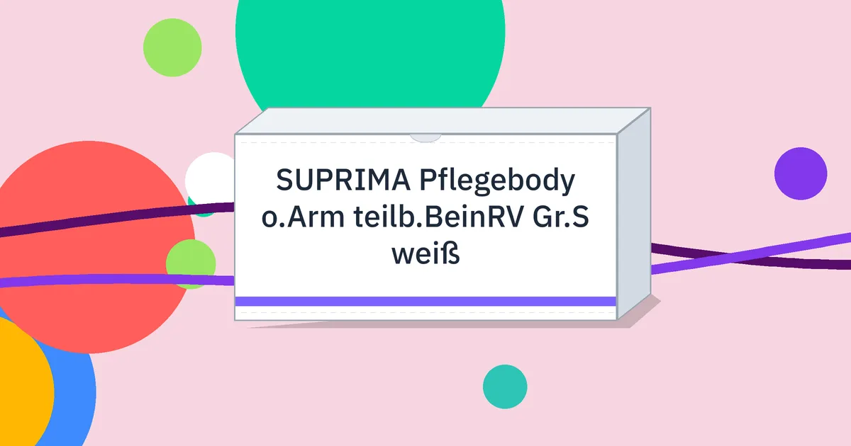 Symbolbild: Packung mit der Aufschrift SUPRIMA Pflegebody o.Arm teilb.BeinRV Gr.S weiß (PZN 02294589) – Verfügbarkeit und Bezug in Apotheken in Frankfurt am Main