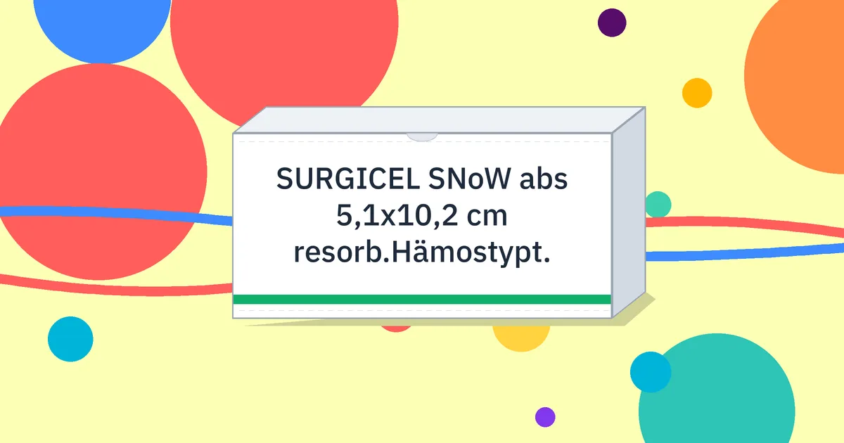 Symbolbild: Packung mit der Aufschrift SURGICEL SNoW abs 5,1x10,2 cm resorb.Hämostypt. (PZN 19884616) – Verfügbarkeit und Bezug in Apotheken in Frankfurt am Main