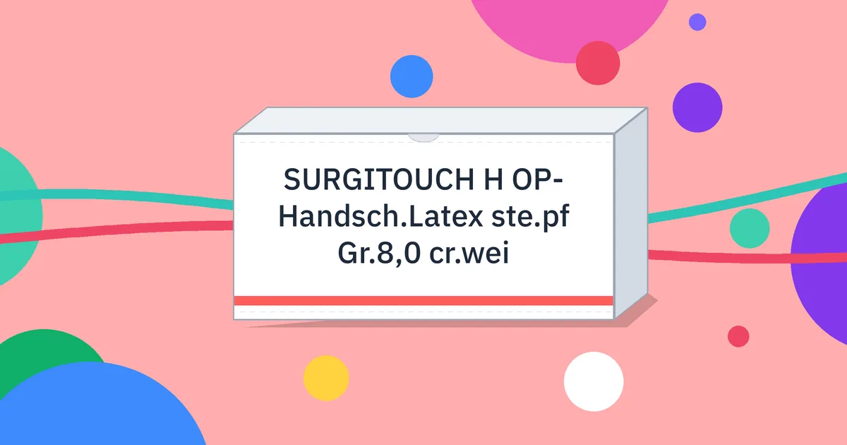 Symbolbild: Packung mit der Aufschrift SURGITOUCH H OP-Handsch.Latex ste.pf Gr.8,0 cr.wei (PZN 20156767) – Verfügbarkeit und Bezug in Apotheken in Frankfurt am Main