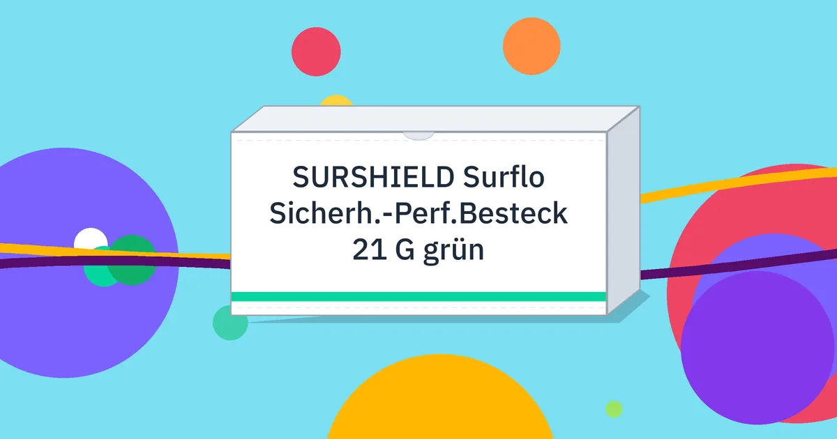 Symbolbild: Packung mit der Aufschrift SURSHIELD Surflo Sicherh.-Perf.Besteck 21 G grün (PZN 03043659) – Verfügbarkeit und Bezug in Apotheken in Frankfurt am Main