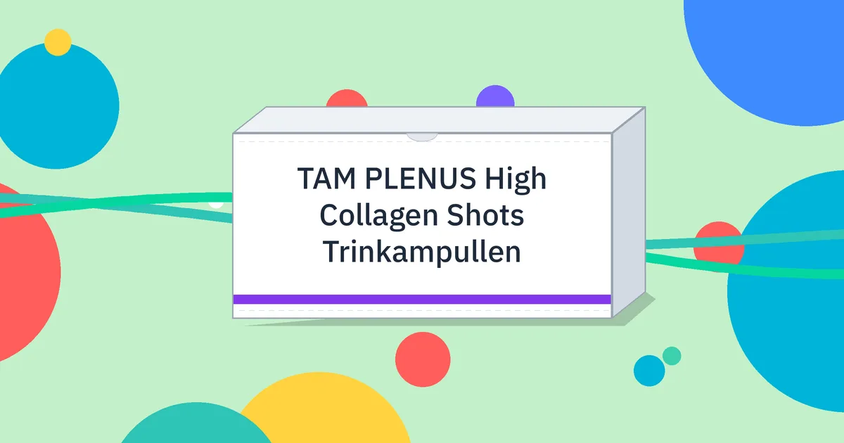 Symbolbild: Packung mit der Aufschrift TAM PLENUS High Collagen Shots Trinkampullen (PZN 19622230) – Verfügbarkeit und Bezug in Apotheken in Frankfurt am Main