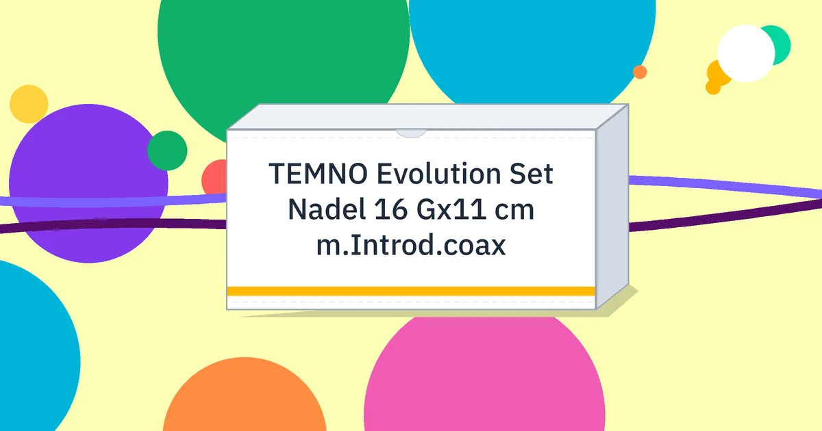 Symbolbild: Packung mit der Aufschrift TEMNO Evolution Set Nadel 16 Gx11 cm m.Introd.coax (PZN 18766010) – Verfügbarkeit und Bezug in Apotheken in Frankfurt am Main