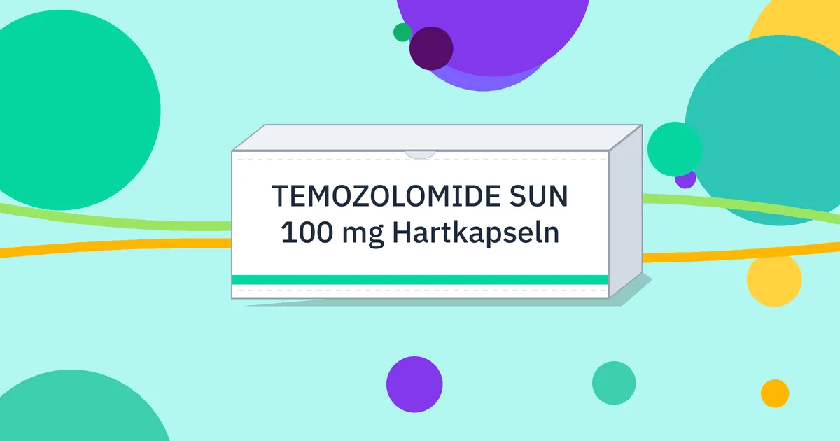 Symbolbild: Packung mit der Aufschrift TEMOZOLOMIDE SUN 100 mg Hartkapseln (PZN 16770007) – Verfügbarkeit und Bezug in Apotheken in Frankfurt am Main