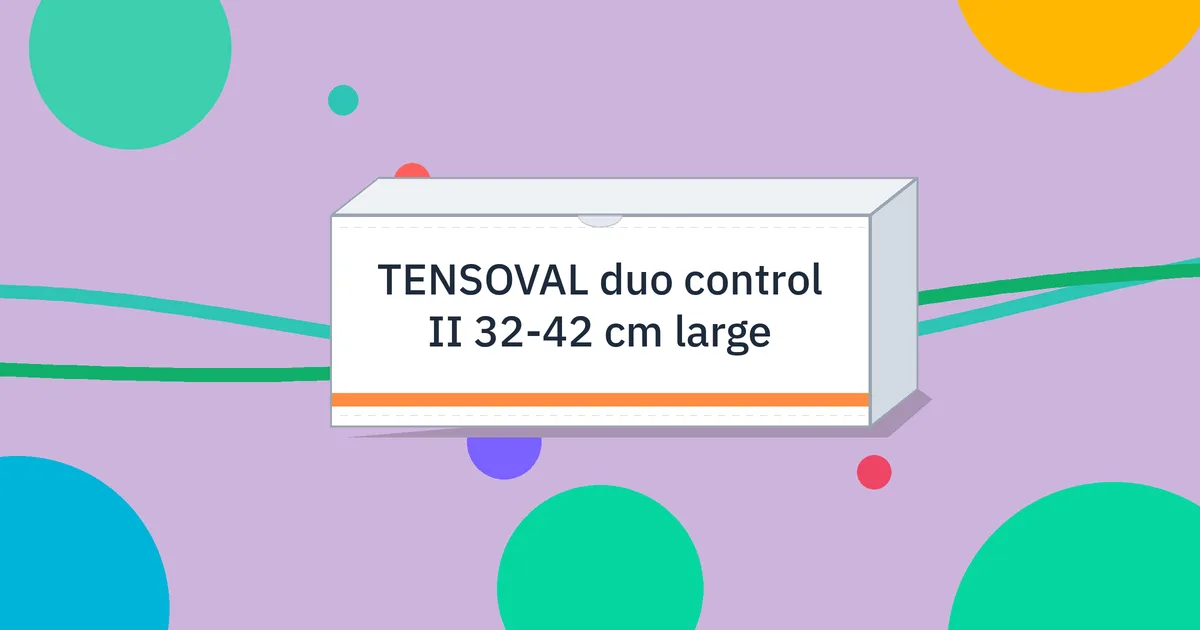 Symbolbild: Packung mit der Aufschrift TENSOVAL duo control II 32-42 cm large (PZN 09243106) – Verfügbarkeit und Bezug in Apotheken in Frankfurt am Main