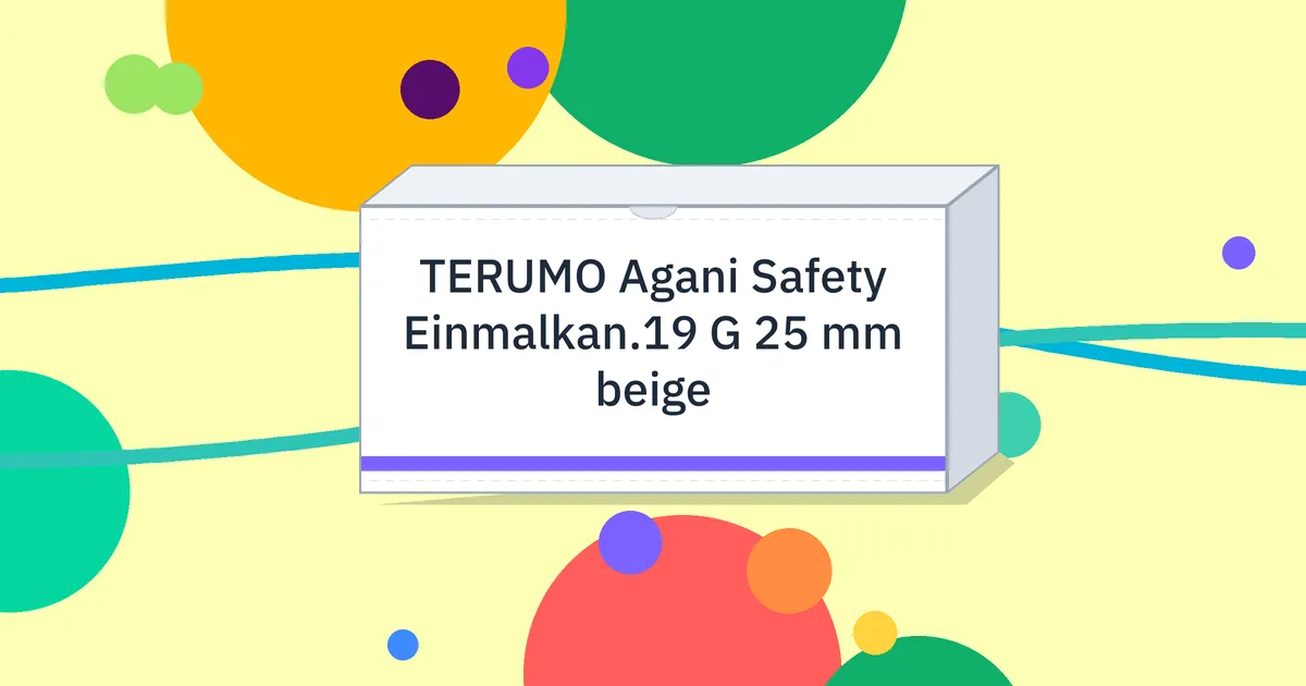 Symbolbild: Packung mit der Aufschrift TERUMO Agani Safety Einmalkan.19 G 25 mm beige (PZN 18201816) – Verfügbarkeit und Bezug in Apotheken in Frankfurt am Main