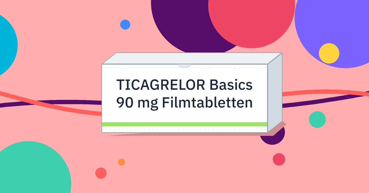 Symbolbild: Packung mit der Aufschrift TICAGRELOR Basics 90 mg Filmtabletten (PZN 19744281) – Verfügbarkeit und Bezug in Apotheken in Frankfurt am Main