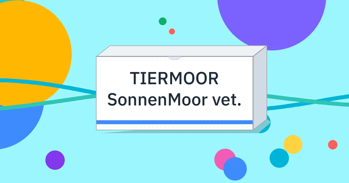 Symbolbild: Packung mit der Aufschrift TIERMOOR SonnenMoor vet. (PZN 03684996) – Verfügbarkeit und Bezug in Apotheken in Frankfurt am Main