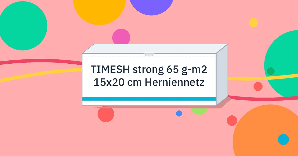 Symbolbild: Packung mit der Aufschrift TIMESH strong 65 g-m2 15x20 cm Herniennetz (PZN 18157920) – Verfügbarkeit und Bezug in Apotheken in Frankfurt am Main