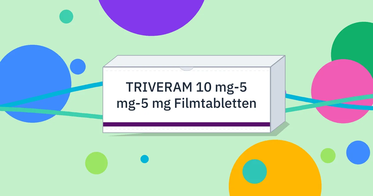 Symbolbild: Packung mit der Aufschrift TRIVERAM 10 mg-5 mg-5 mg Filmtabletten (PZN 19495211) – Verfügbarkeit und Bezug in Apotheken in Frankfurt am Main