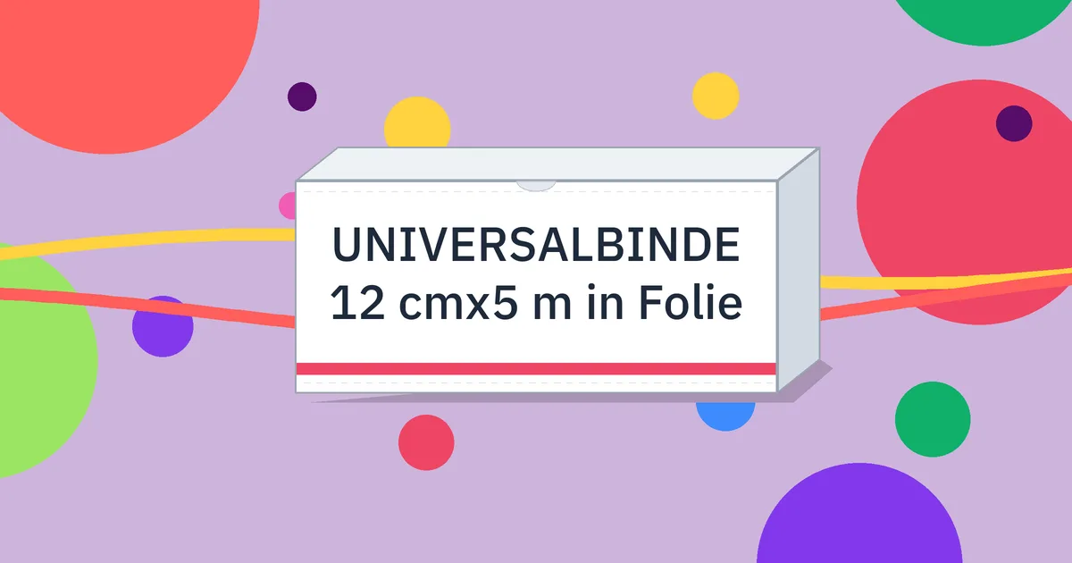 Symbolbild: Packung mit der Aufschrift UNIVERSALBINDE 12 cmx5 m in Folie (PZN 07095676) – Verfügbarkeit und Bezug in Apotheken in Frankfurt am Main