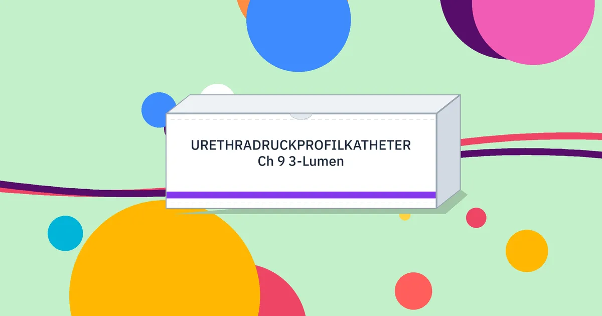 Symbolbild: Packung mit der Aufschrift URETHRADRUCKPROFILKATHETER Ch 9 3-Lumen (PZN 03687865) – Verfügbarkeit und Bezug in Apotheken in Frankfurt am Main