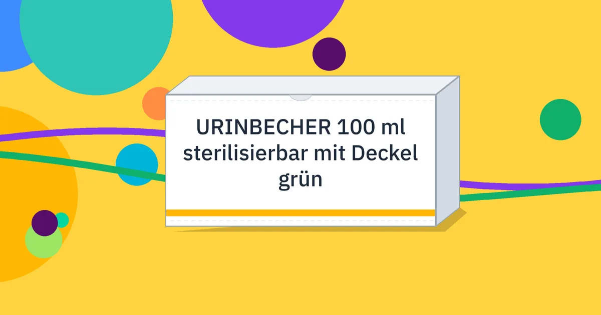 Symbolbild: Packung mit der Aufschrift URINBECHER 100 ml sterilisierbar mit Deckel grün (PZN 05033777) – Verfügbarkeit und Bezug in Apotheken in Frankfurt am Main
