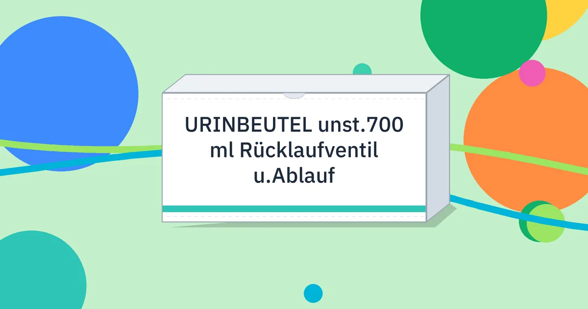 Symbolbild: Packung mit der Aufschrift URINBEUTEL unst.700 ml Rücklaufventil u.Ablauf (PZN 02919813) – Verfügbarkeit und Bezug in Apotheken in Frankfurt am Main