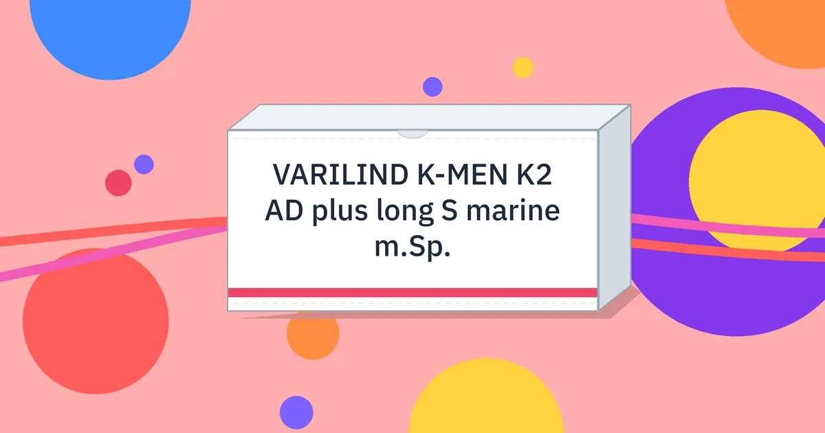 Symbolbild: Packung mit der Aufschrift VARILIND K-MEN K2 AD plus long S marine m.Sp. (PZN 20569452) – Verfügbarkeit und Bezug in Apotheken in Frankfurt am Main