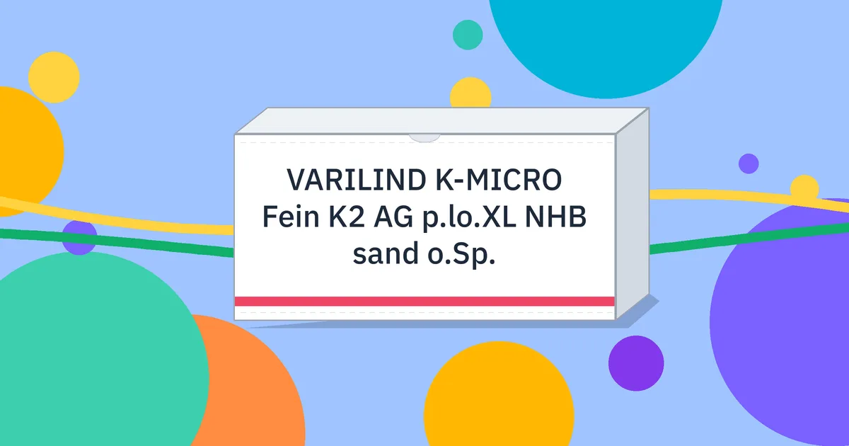 Symbolbild: Packung mit der Aufschrift VARILIND K-MICRO Fein K2 AG p.lo.XL NHB sand o.Sp. (PZN 20556107) – Verfügbarkeit und Bezug in Apotheken in Frankfurt am Main