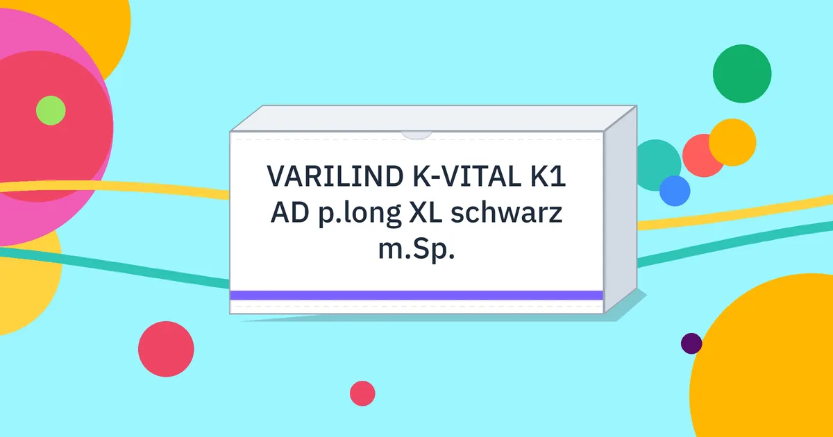 Symbolbild: Packung mit der Aufschrift VARILIND K-VITAL K1 AD p.long XL schwarz m.Sp. (PZN 20566755) – Verfügbarkeit und Bezug in Apotheken in Frankfurt am Main